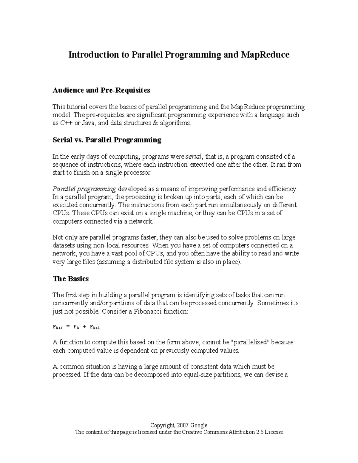 Introduction To Parallel Programming And Map Reduce Copyright 2007