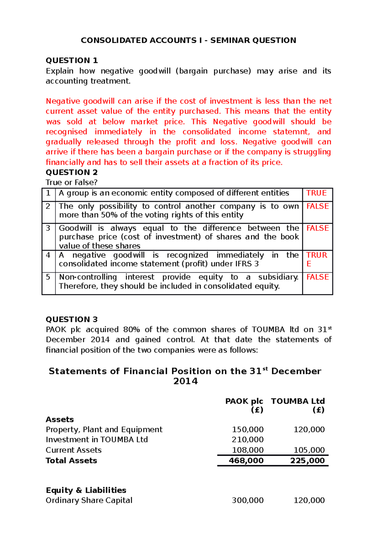 BE 110 Lecture 12 Seminar Questions (For Week 18) - CONSOLIDATED ...