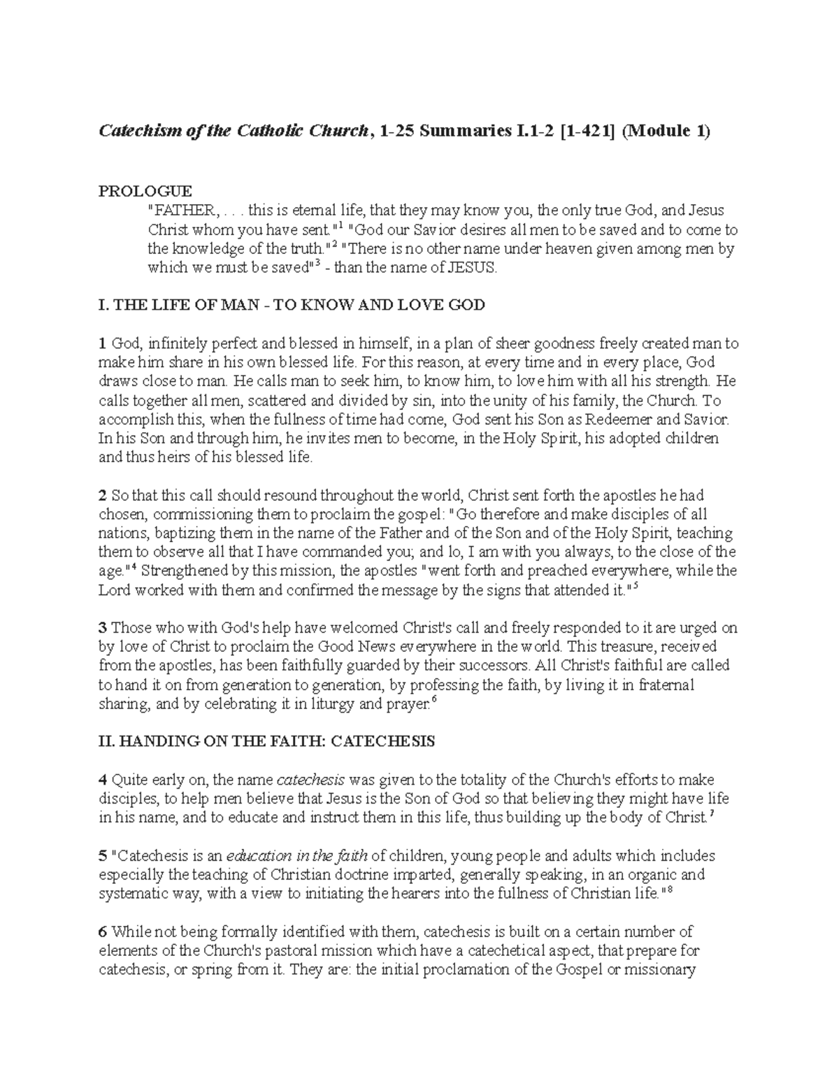 CCC in brief text 1 - COURSE WORK AND ASSIGNMENTS - Catechism of the ...