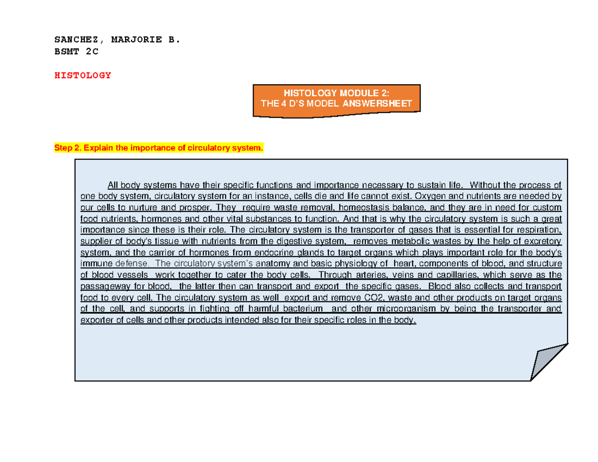 Histology Module 2 2D'S Answersheet - SANCHEZ, MARJORIE B. BSMT 2C ...