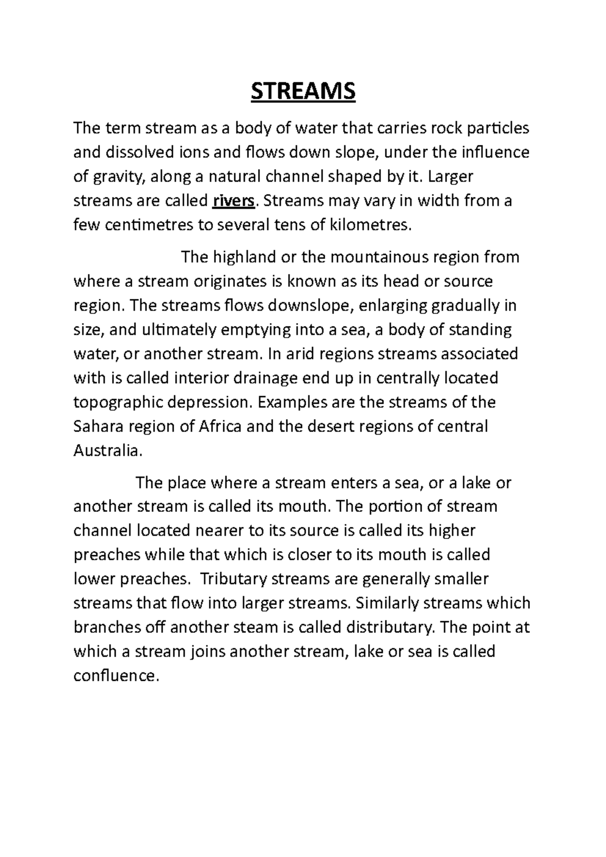 Streams - STREAMS The term stream as a body of water that carries rock ...