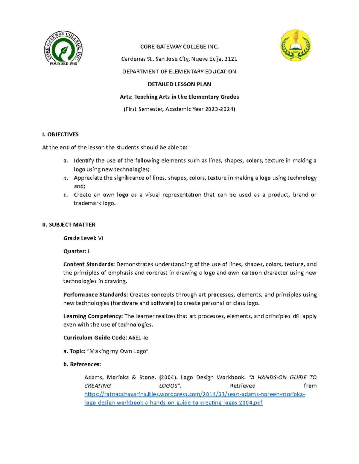 Final Detailed Lesson Plan in Arts I sana - CORE GATEWAY COLLEGE INC ...