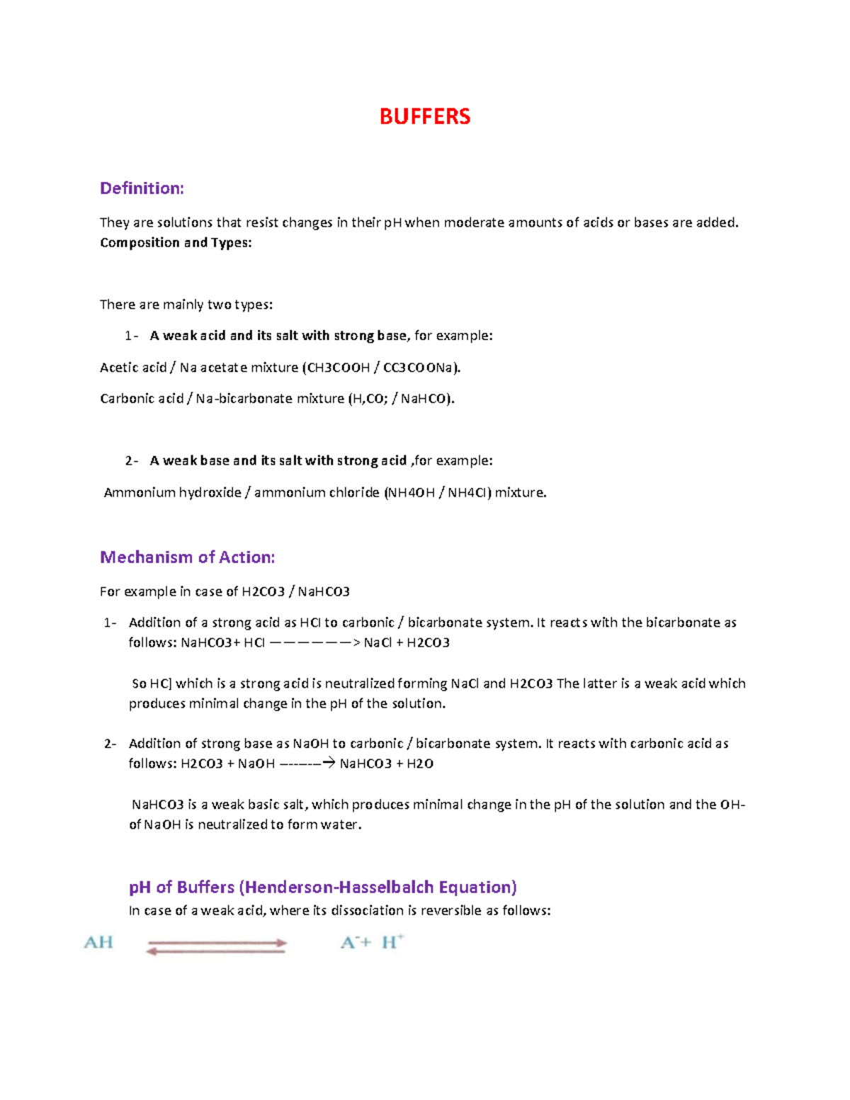 Buffers - BUFFERS Definition: They are solutions that resist changes in ...