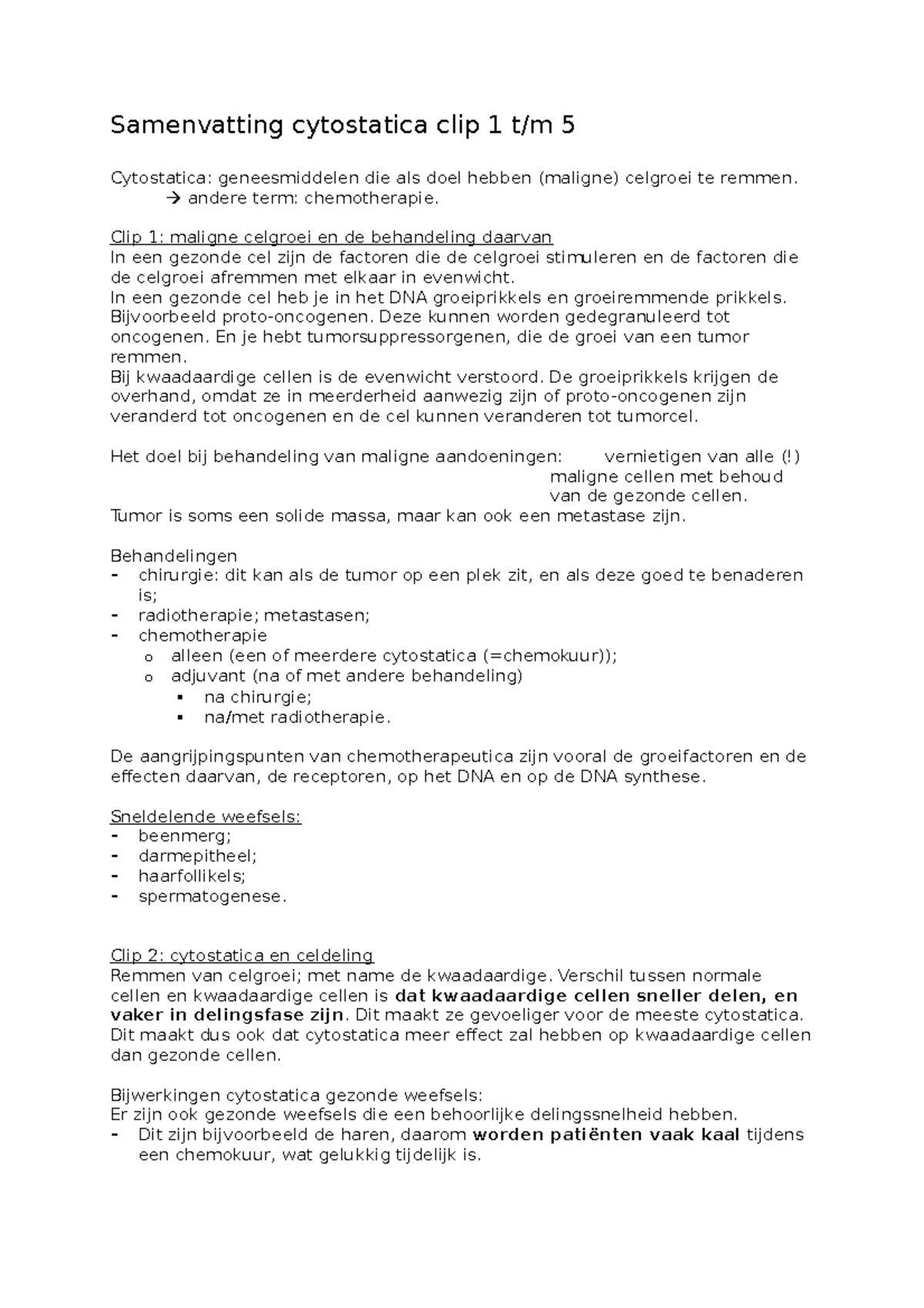 Samenvatting farmacologie HC3 cytostatica - Samenvatting cytostatica ...