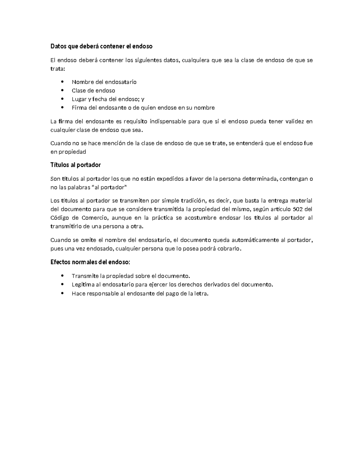 Datos y Efectos - Datos que deberá contener el endoso El endoso deberá ...