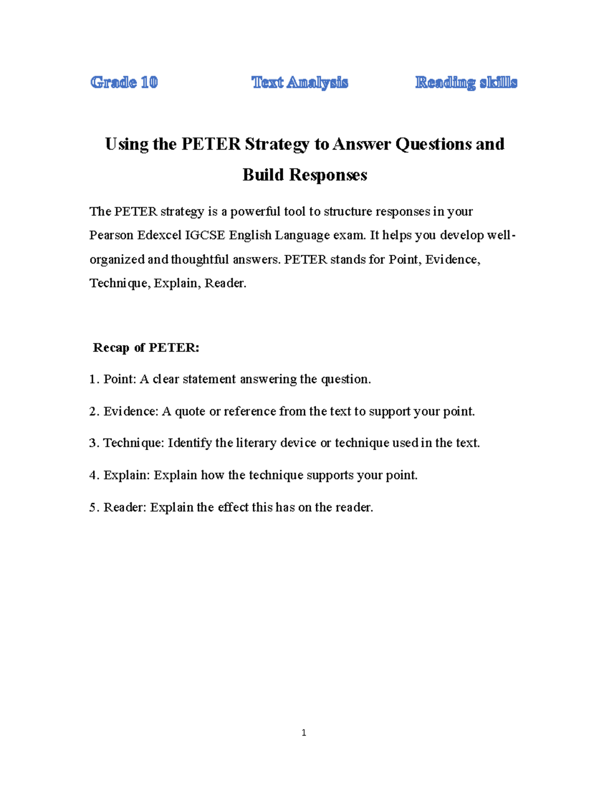1 - English lesson 4 Translation department 1st term. - Using the PETER ...