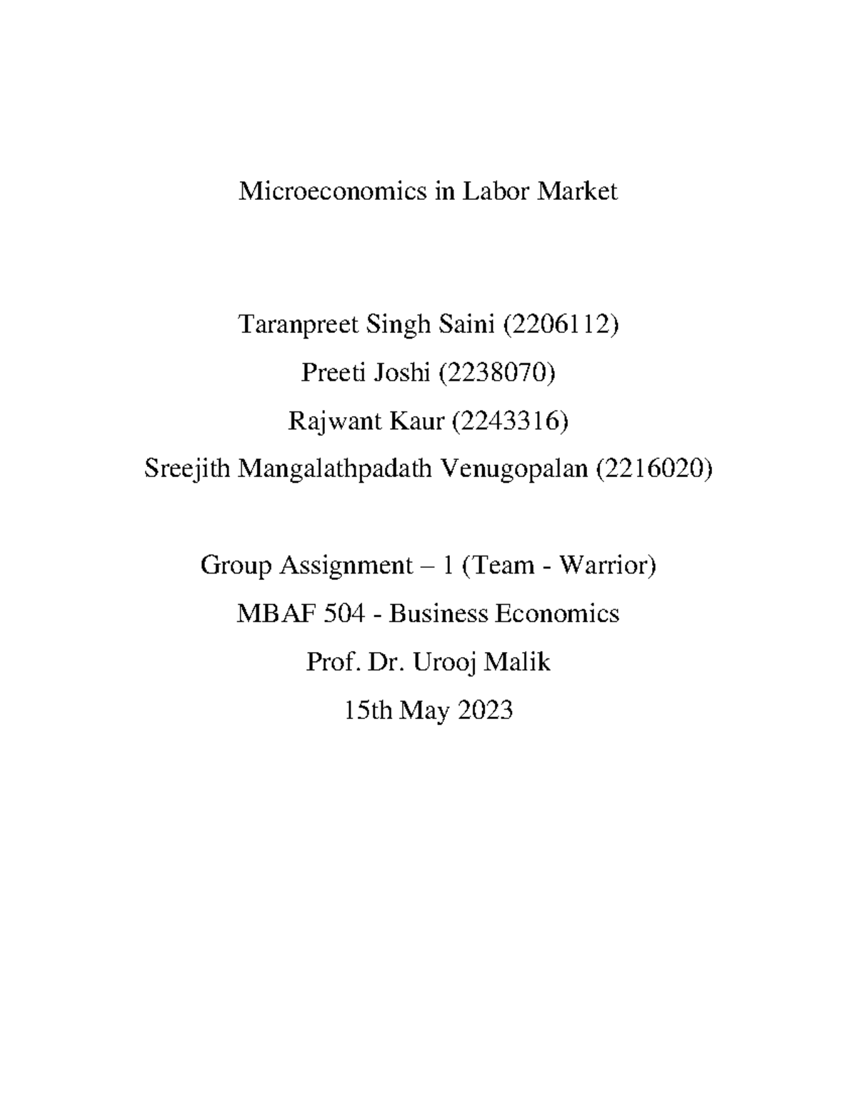 Microeconomics in Labor Market - Compiled V3 - Microeconomics in Labor ...