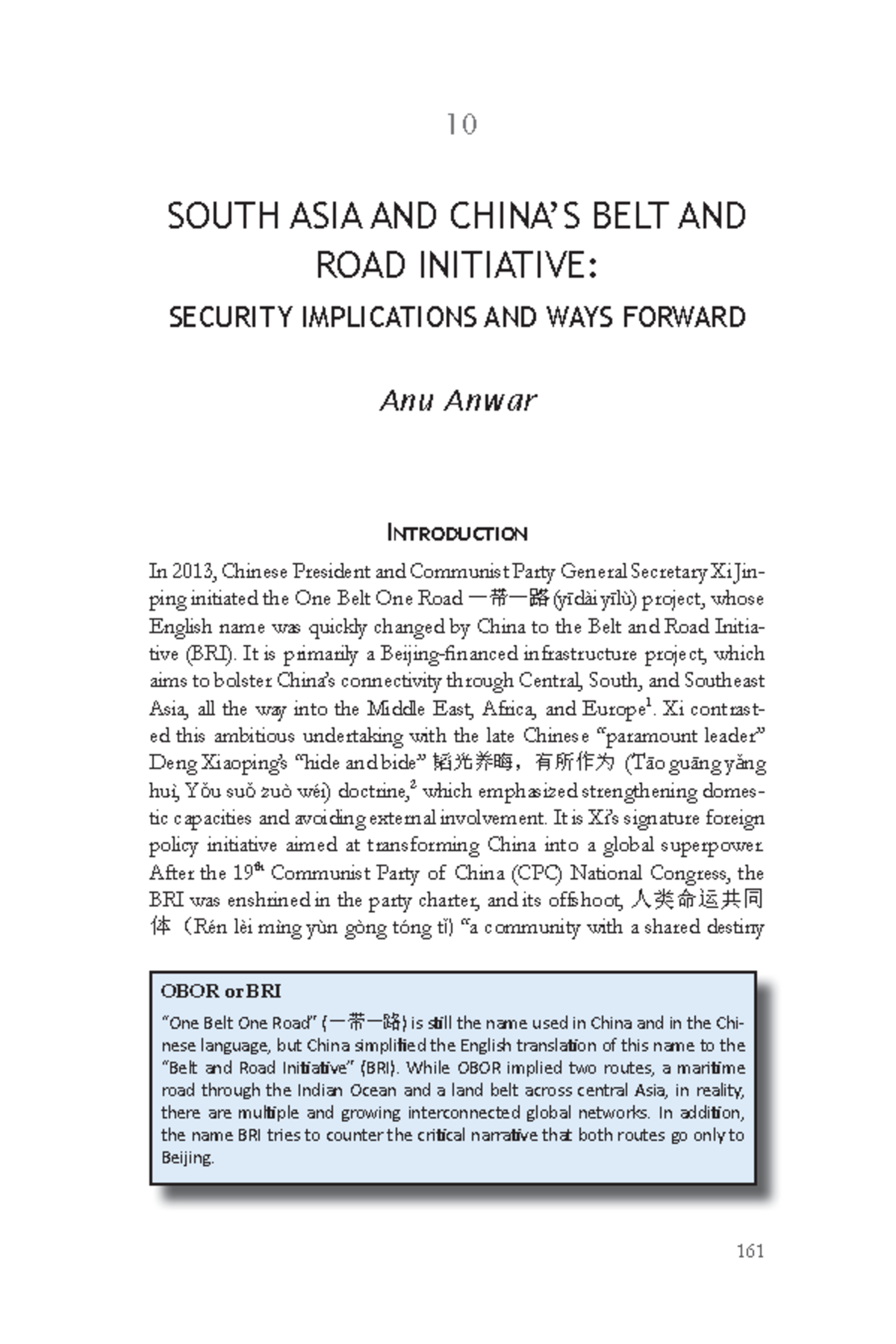 BRI 2020 - FOR CSS - 10 SOUTH ASIA AND CHINA’S BELT AND ROAD INITIATIVE ...