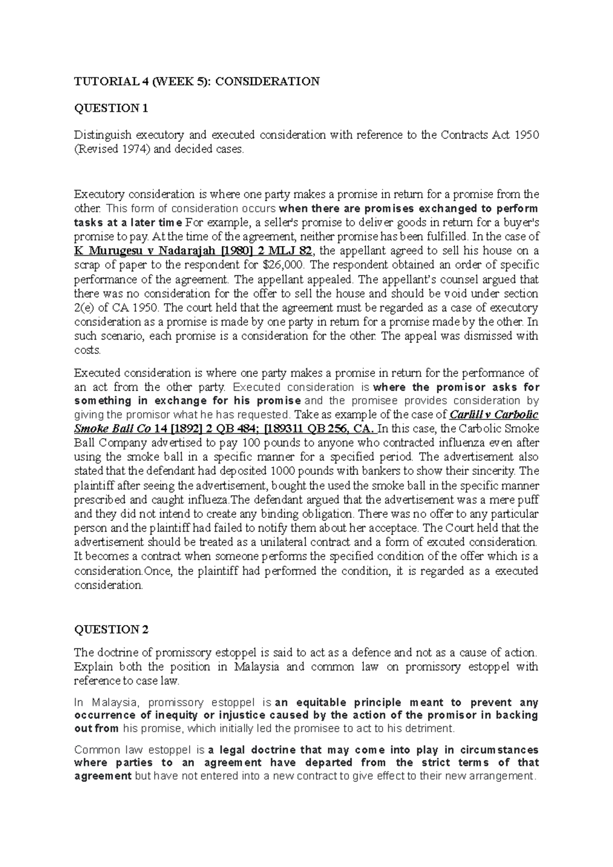 Contract law tutorial 4 - MMU - Studocu