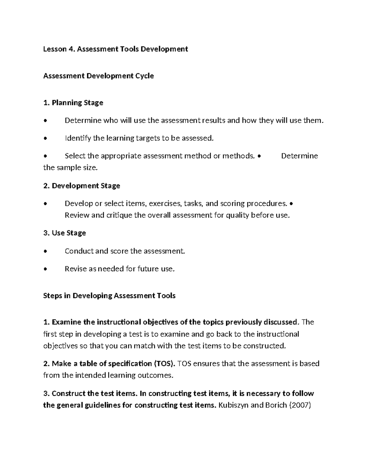 Assessment-Tools-Development - Lesson 4. Assessment Tools Development Assessment Development ...