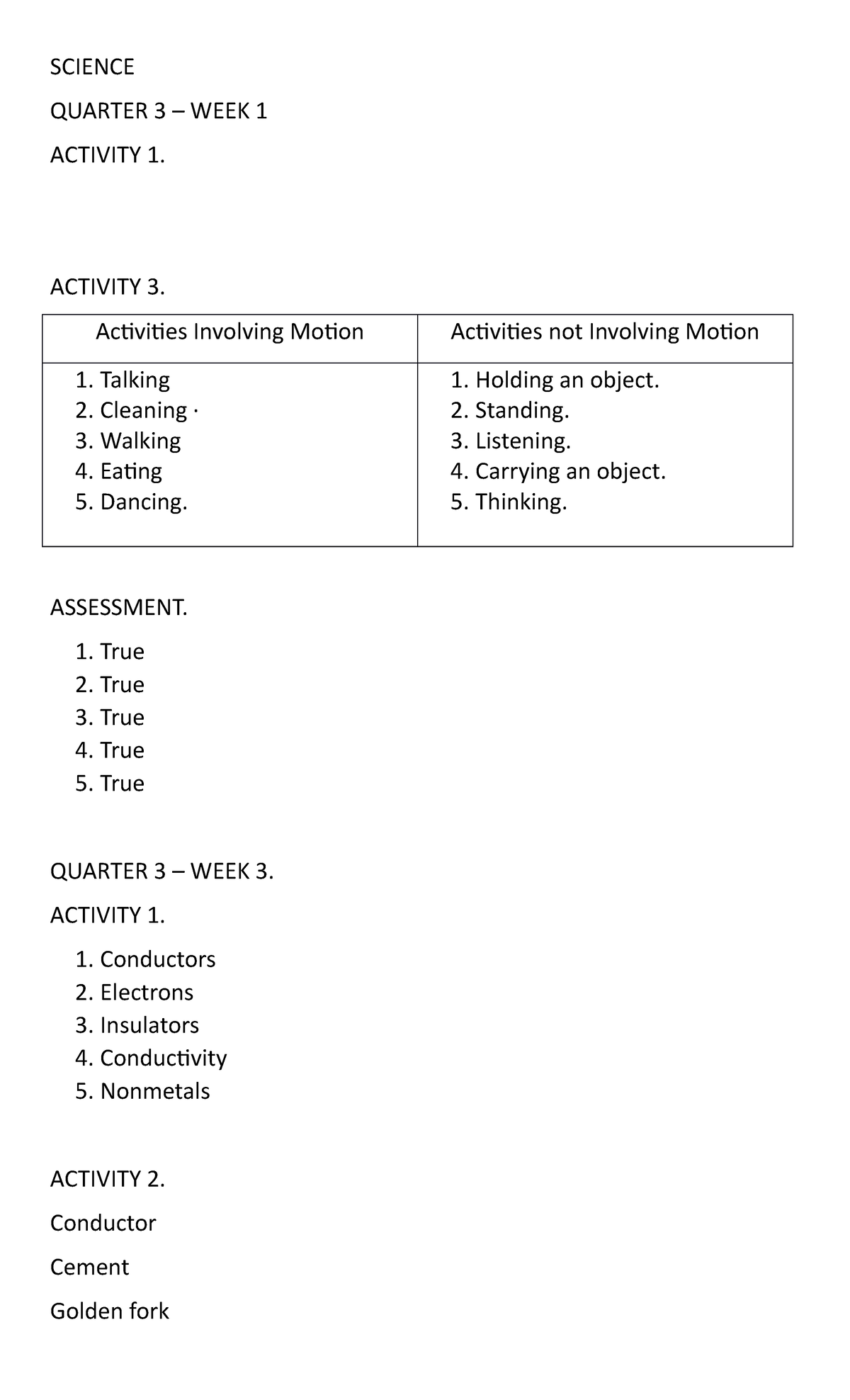 Chris - SCIENCE QUARTER 3 – WEEK 1 ACTIVITY 1. ACTIVITY 3. Activities ...