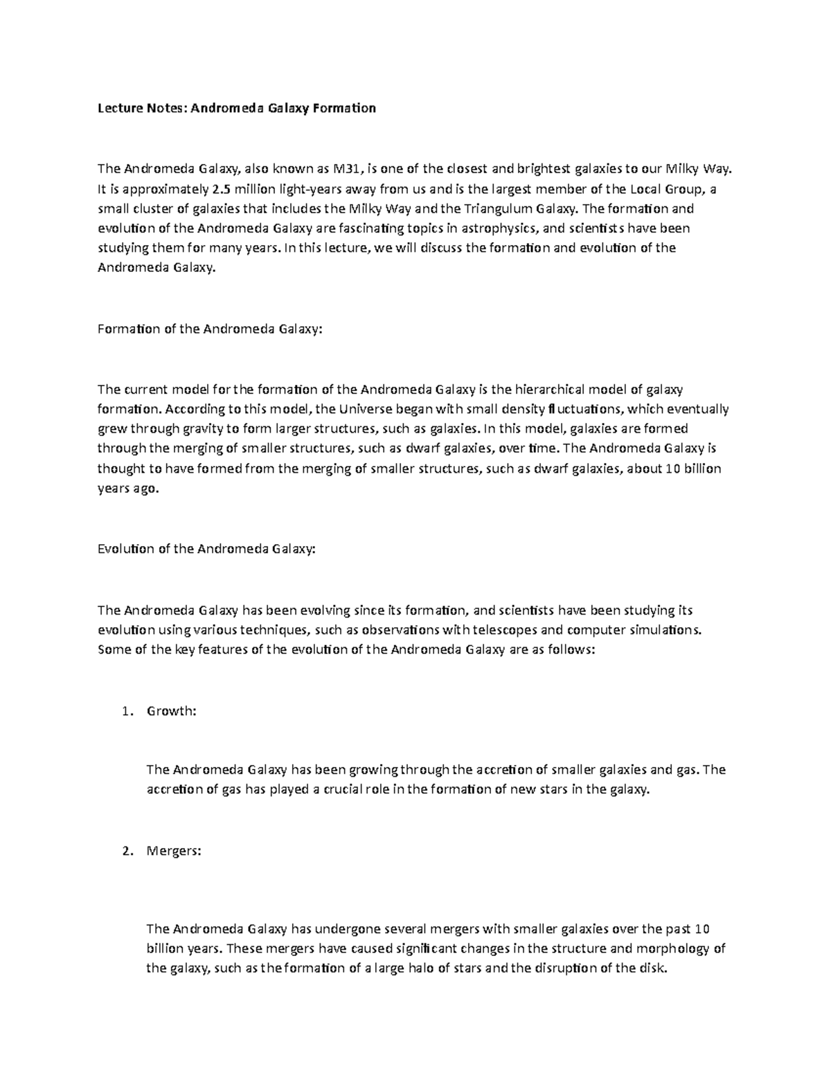Lecture Notes: Andromeda Galaxy Formation - It is approximately 2 ...