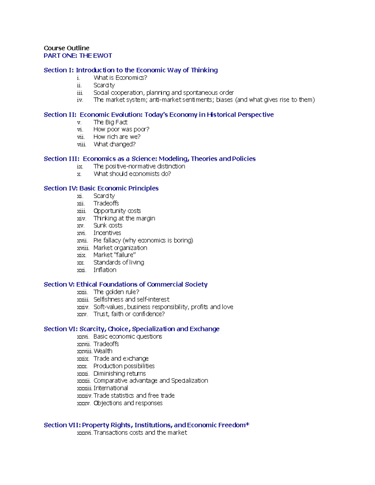 Brief Topic Outline - Course Outline PART ONE: THE EWOT Section I ...