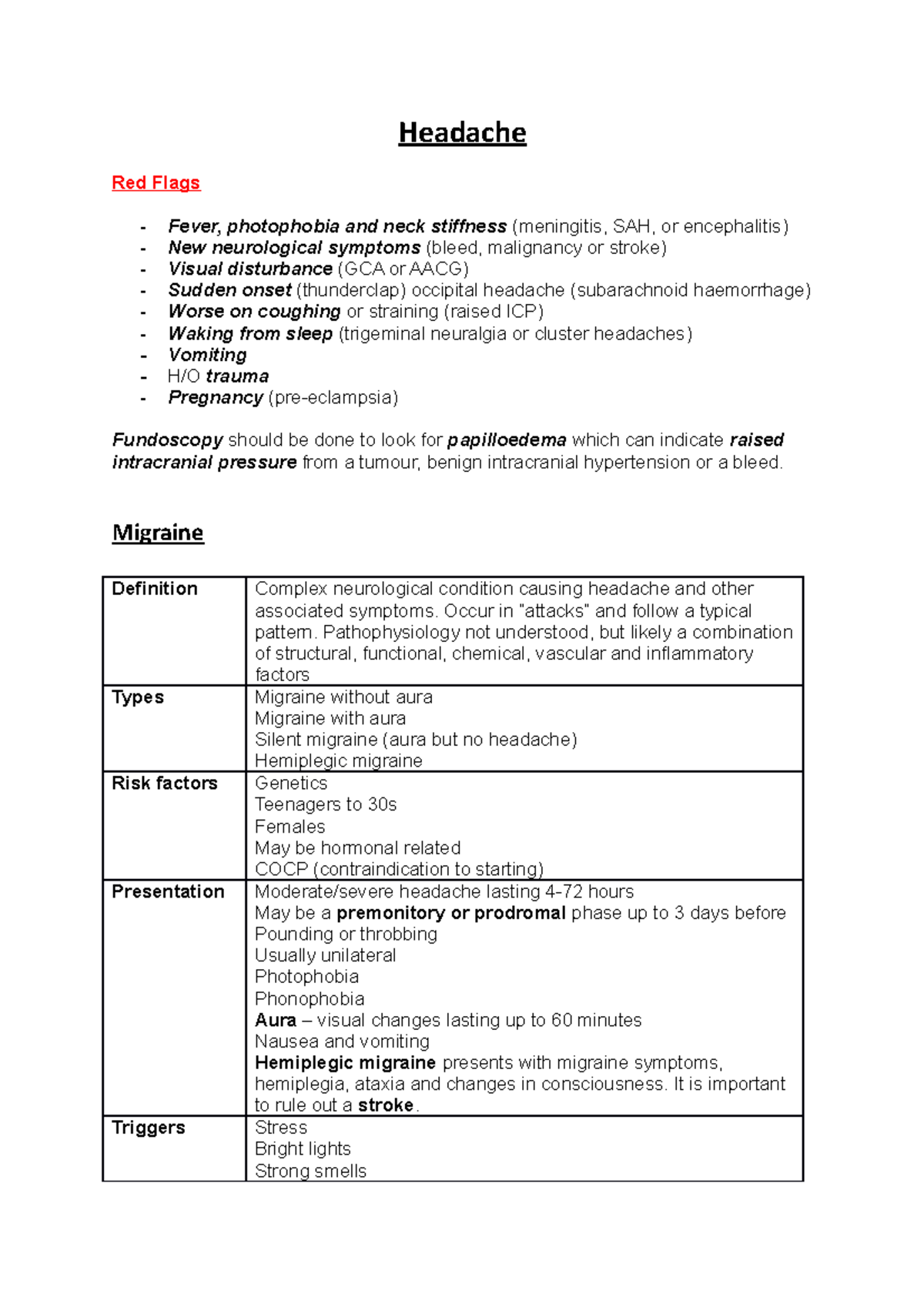 Headache - ACC Y4 - Headache Red Flags Fever, photophobia and neck ...
