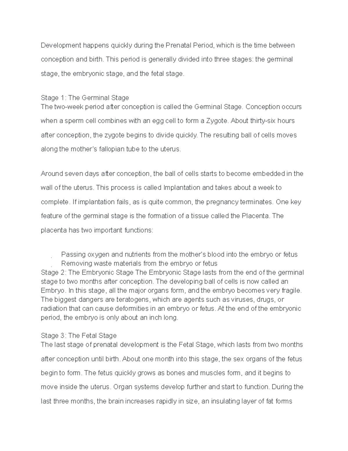 Prenatal Development - This was notes from an assignment. - Development ...