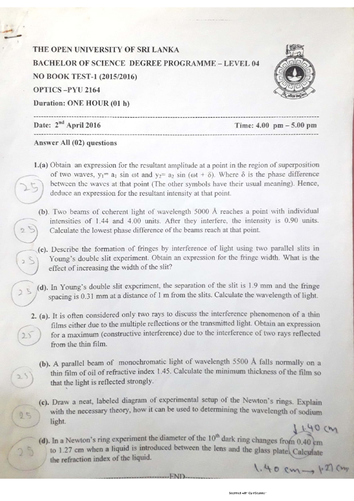 NBT - 1 2015-2016 - A past paper - THE OPEN UNIVERSITY OF SRI LANKA ...