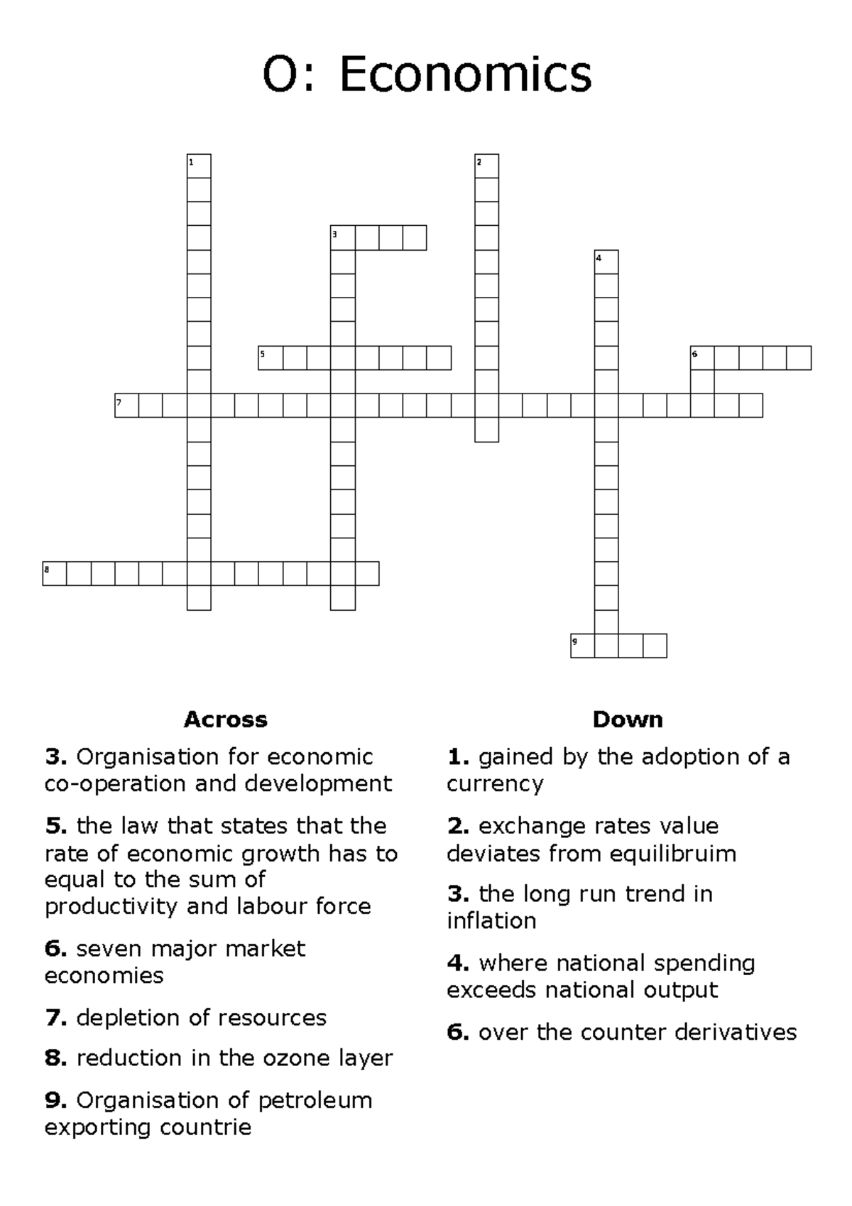 O Economics - Crossword Labs - O: Economics Across 3. Organisation for ...