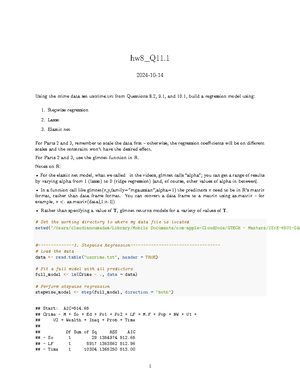 ISYE 6501-Midterm 1 questions si - ISYE 6501x, Introduction to Analytics Modeling Quiz #1 – 90 ...