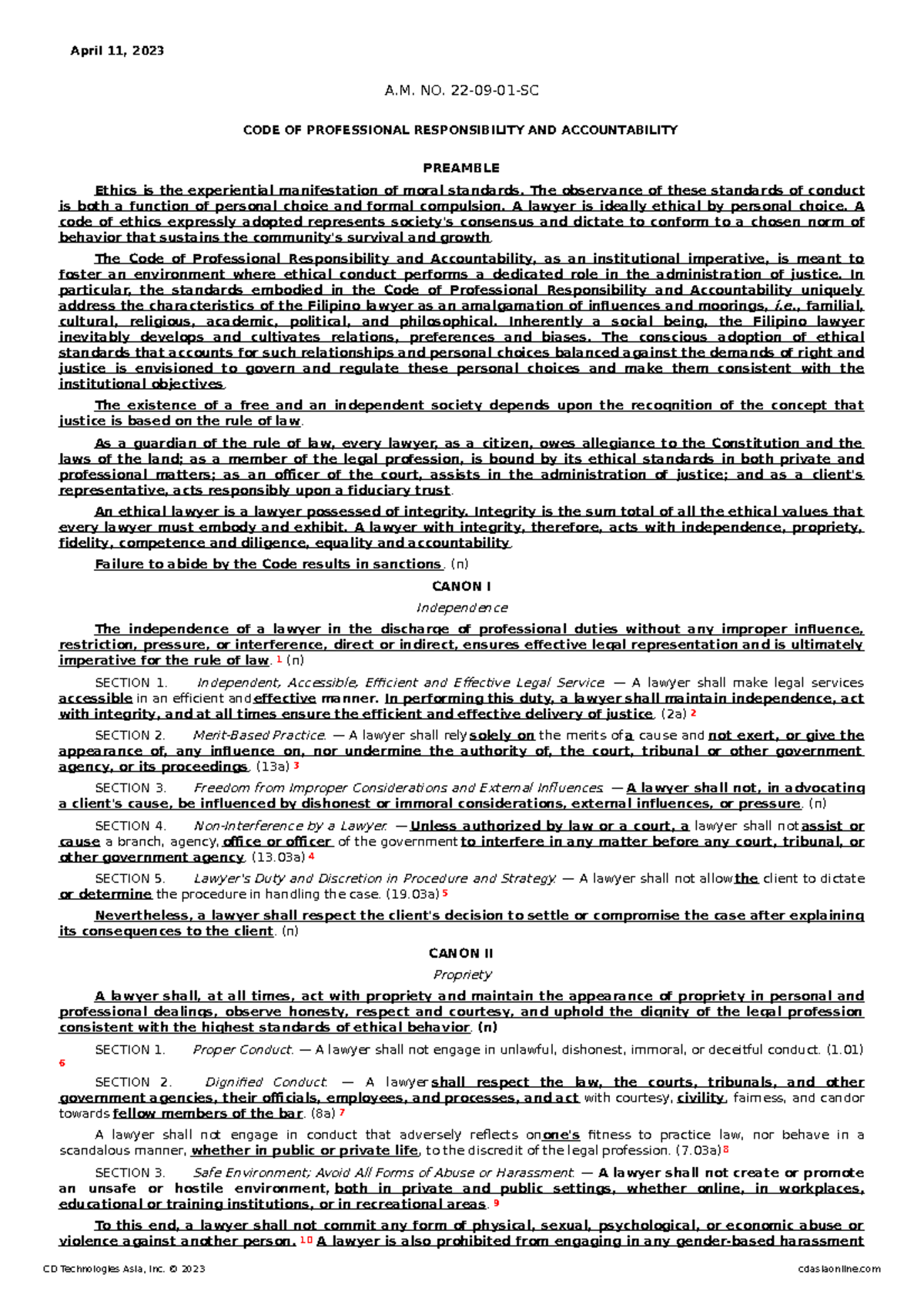 New-CPR - NEW CPR - April 11, 2023 A. NO. 22-09-01-SC CODE OF ...