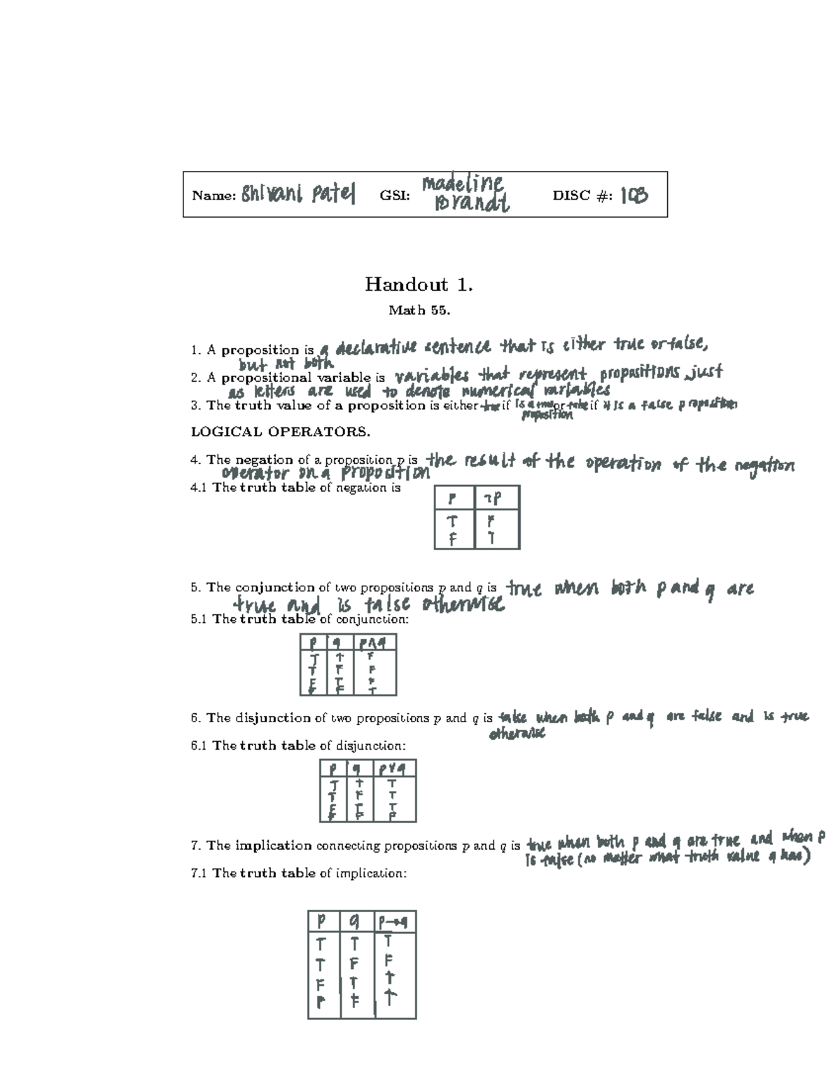 Handout 1 - Olga Math 55 Spring 2020 - Name: GSI: DISC ...