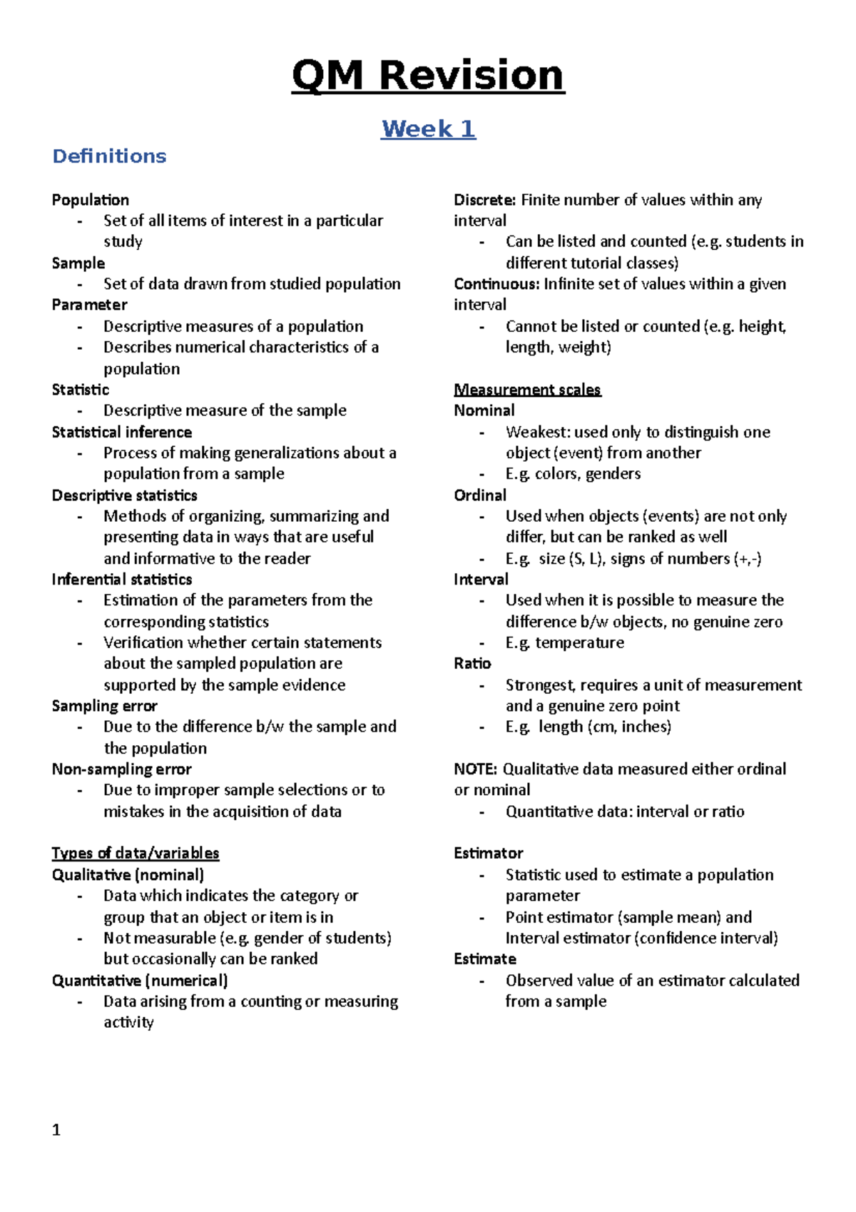 QM-Revision - Summary of all lecture materials from 1-12. Has examples ...