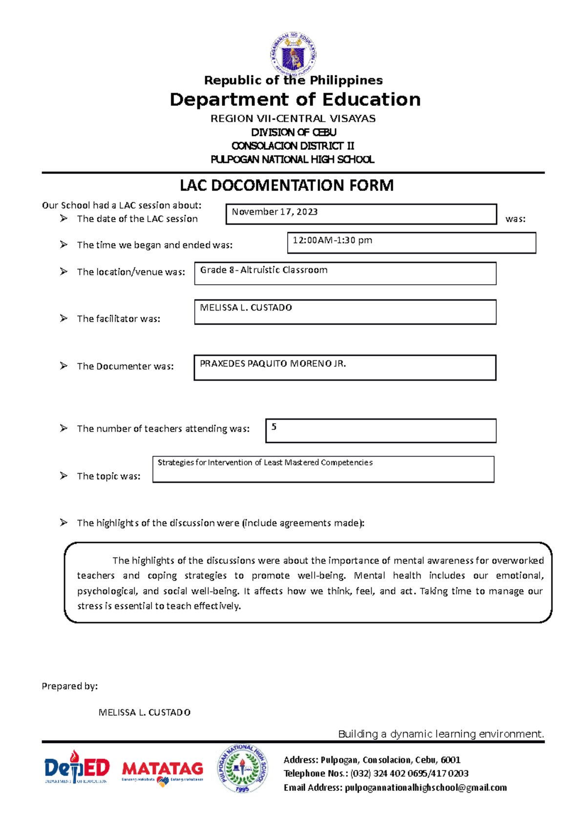 THS...LAC Documentation FORM Minutes LAC Guide - Republic of the ...