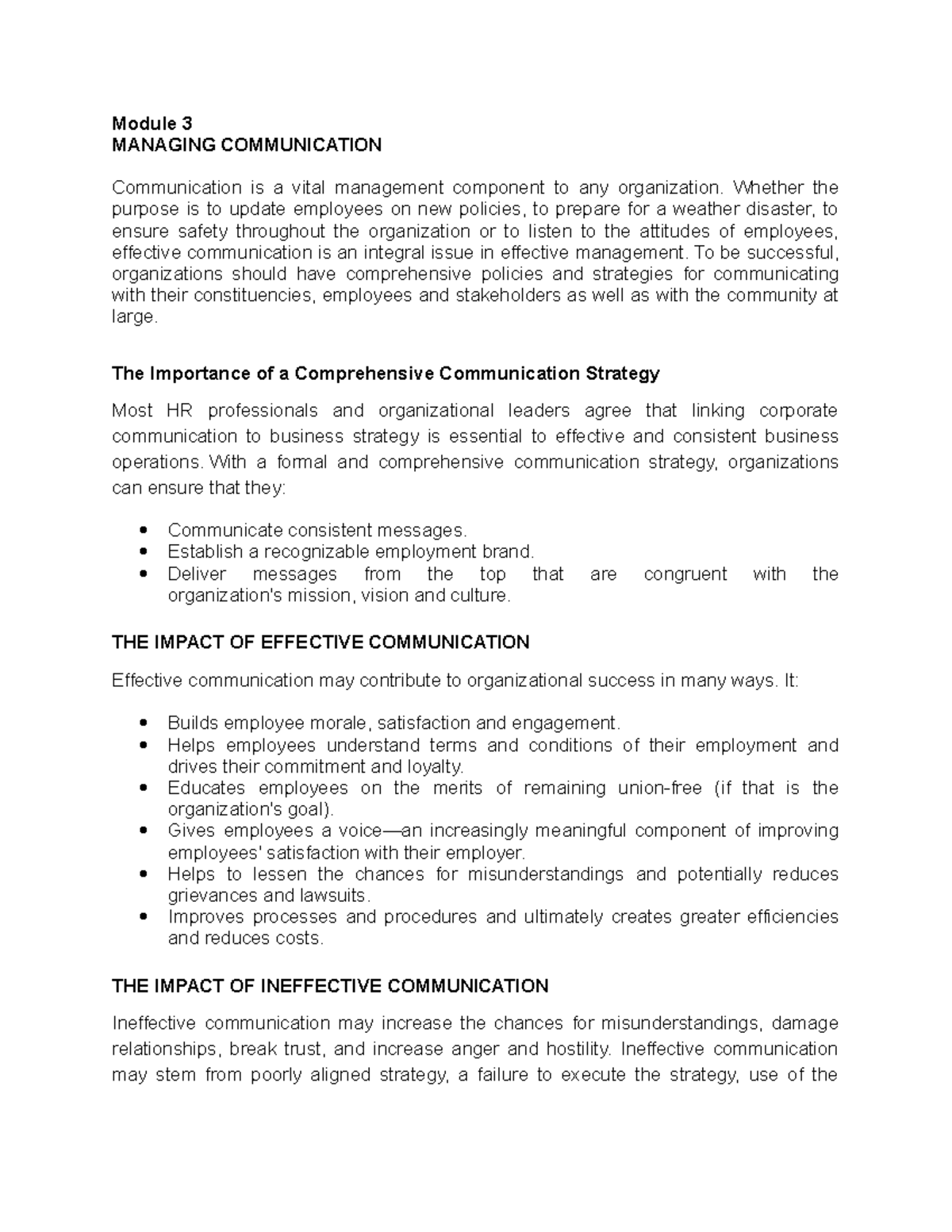 Module 3 HBO Managing Communication - Module 3 MANAGING COMMUNICATION ...