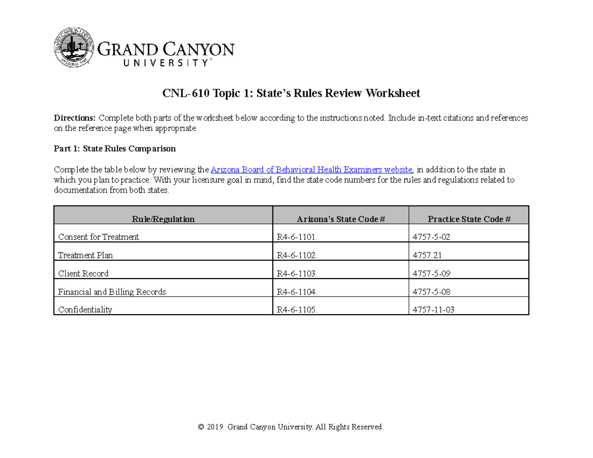 Ohio State Rules - CNL-610 Topic 1: State’s Rules Review Worksheet ...
