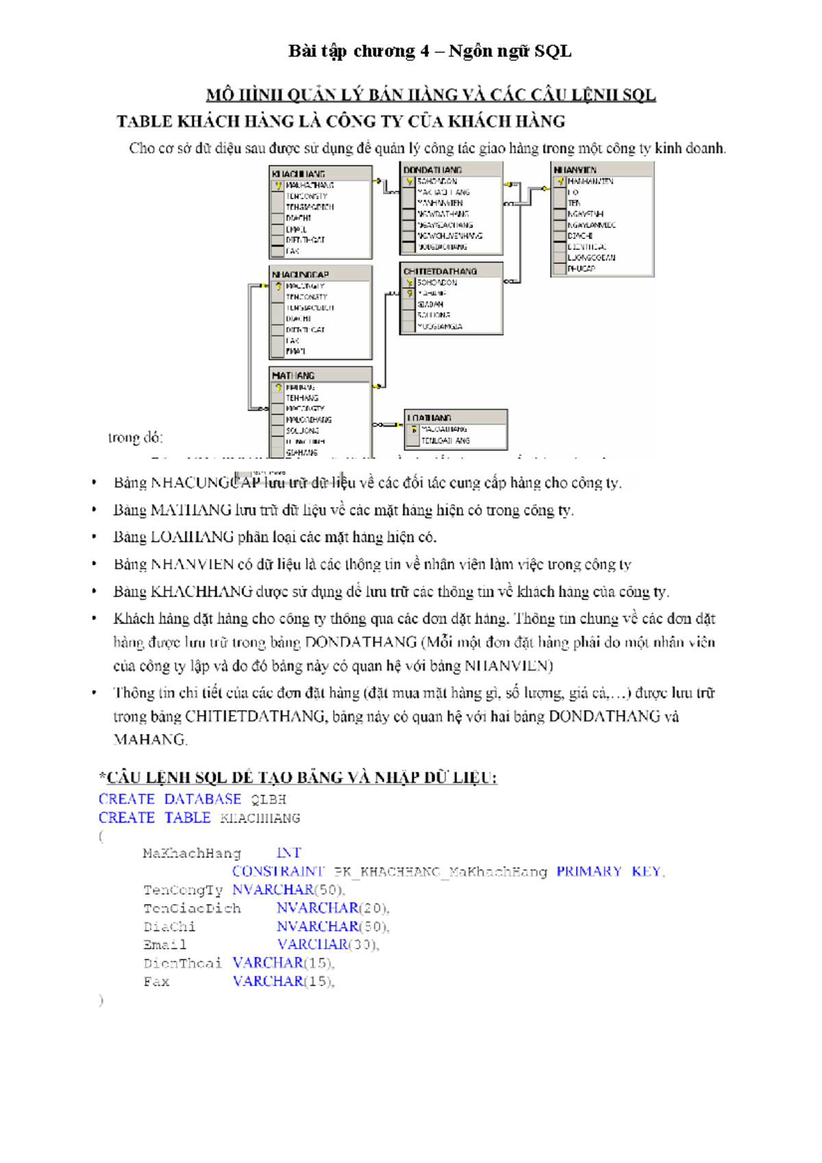 Bài tập chương 4 ngôn ngữ sql - Bài tập chương 4 – Ngôn ngữ SQL Bài 1 ...