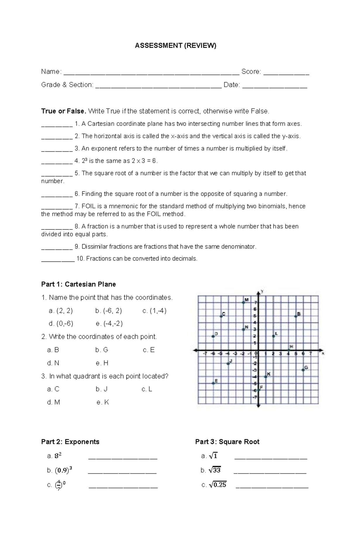 Assessment- Review - general biology and earth science 1st quarter ...