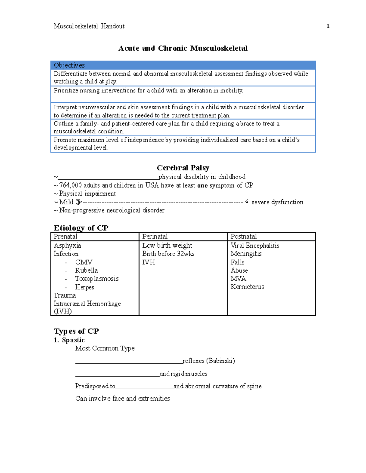 Acute and Chronic Musculoskeletal Handout - Acute and Chronic ...