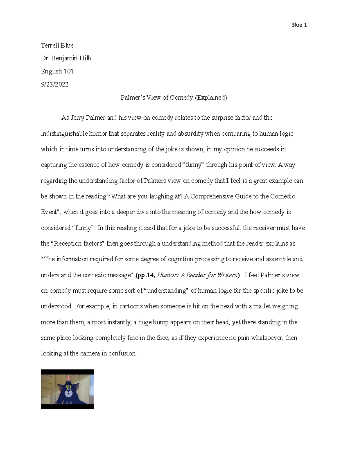 Palmer's View explained - Terrell Blue Dr. Benjamin Hilb English 101 9 ...