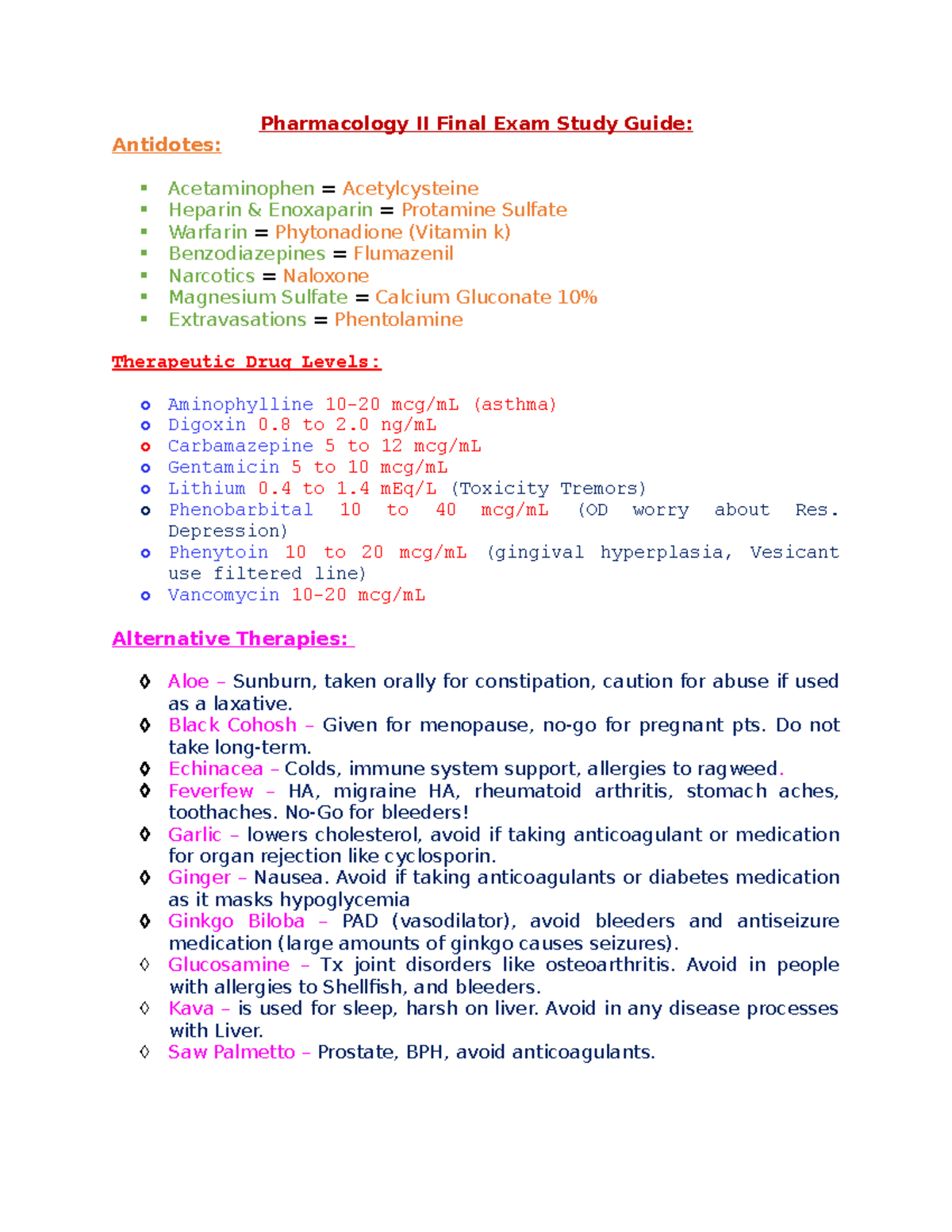 Pharmacology II Final Exam Study Guide - Pharmacology II Final Exam ...