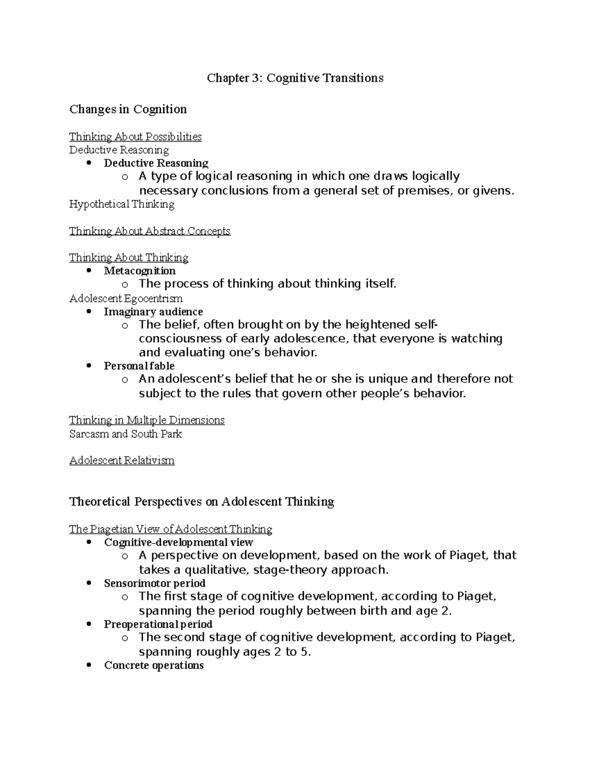 Ch. 2 Cognitive Transitions - Chapter 3: Cognitive Transitions Changes ...