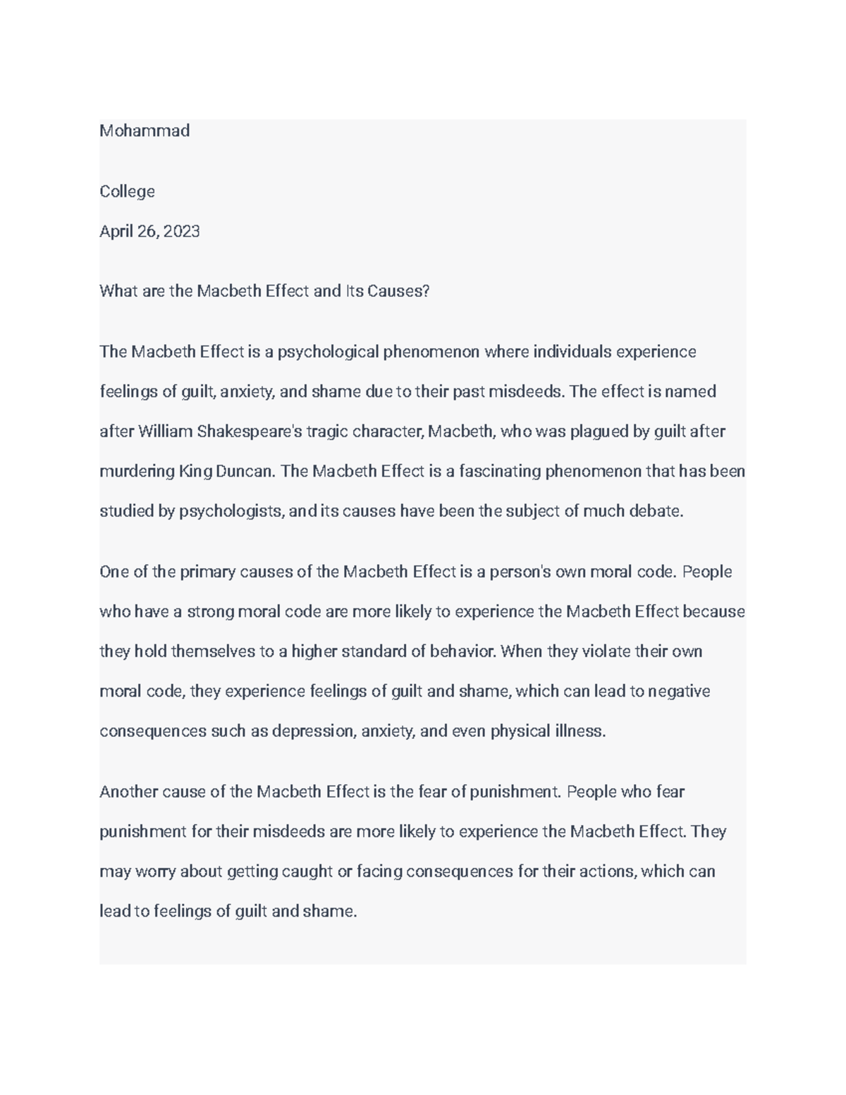 What are the Macbeth Effect and Its Causes - Mohammad College April 26 ...