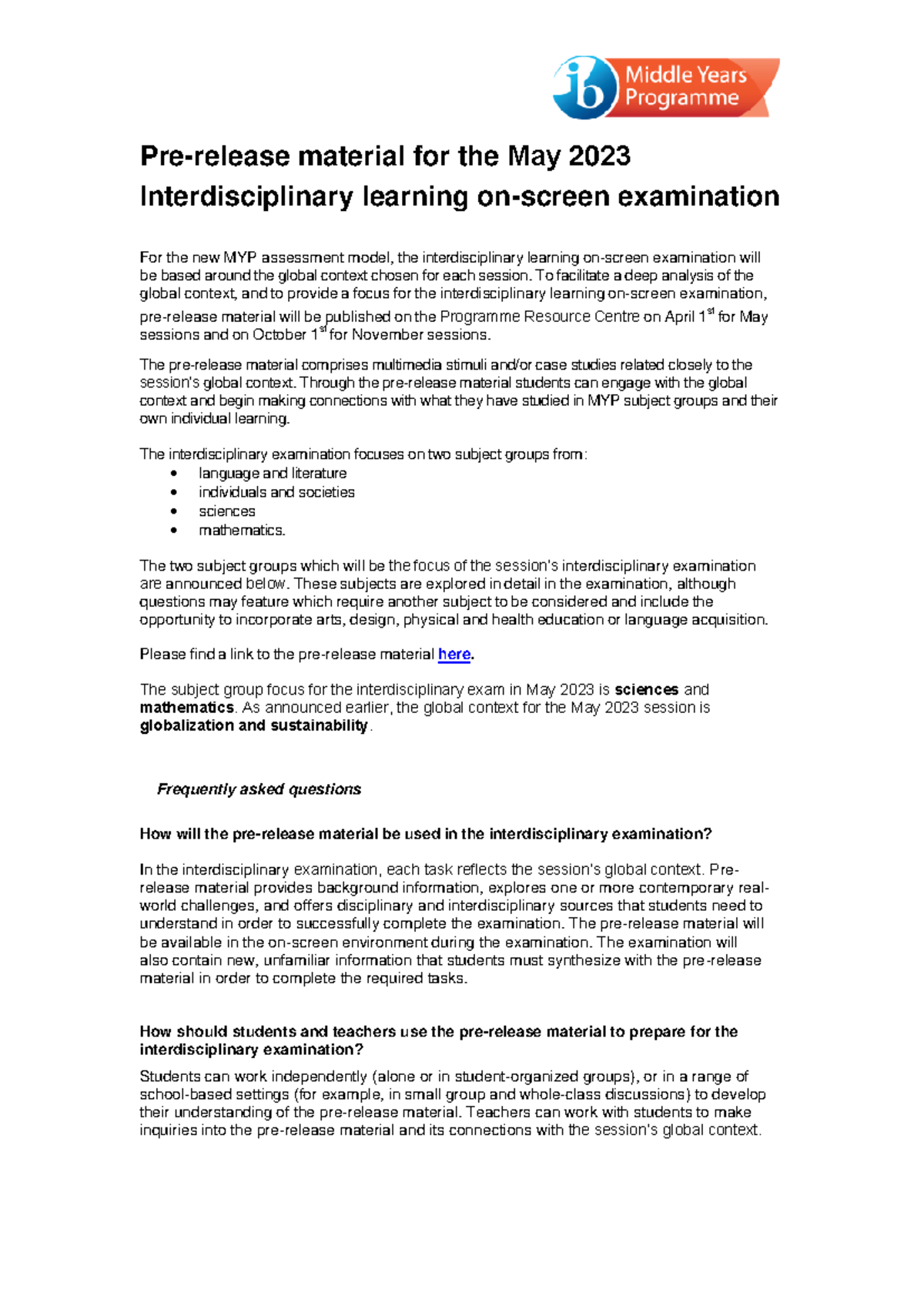 Pre-release material for the M23 IDL on-screen examination - Pre-release material for the May ...