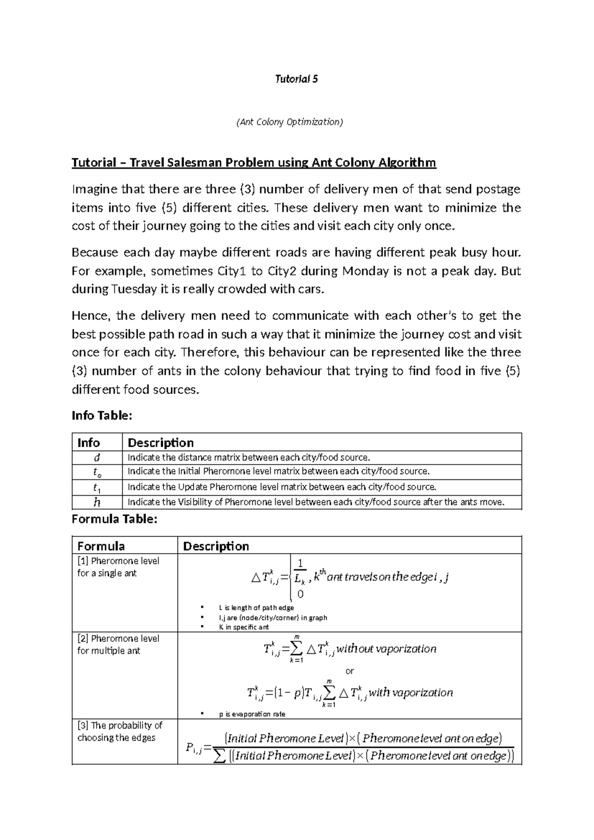 Tutorial 5 - Tutorial 5 (Ant Colony Optimization) Tutorial – Travel ...