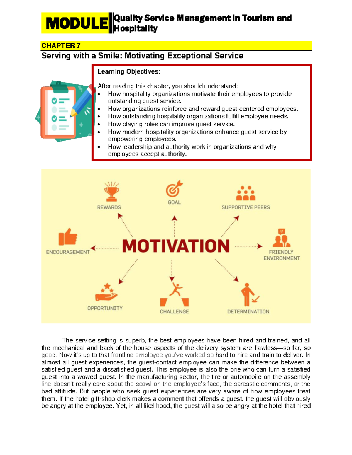 Chapter 7 Serving with a Smile Motivating Exceptional Service - MODULE ...