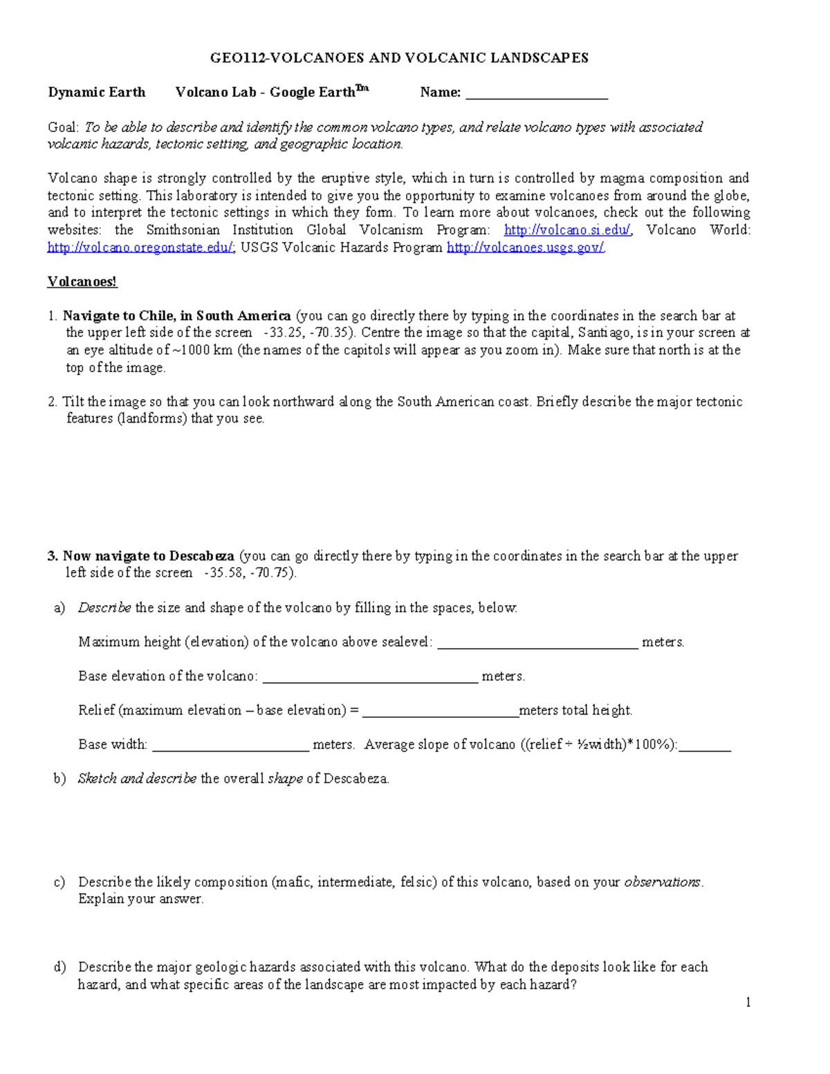 GEO112 Volcano Lab Google Earth 2023 Lab 2 2023 - GEO112-VOLCANOES AND ...