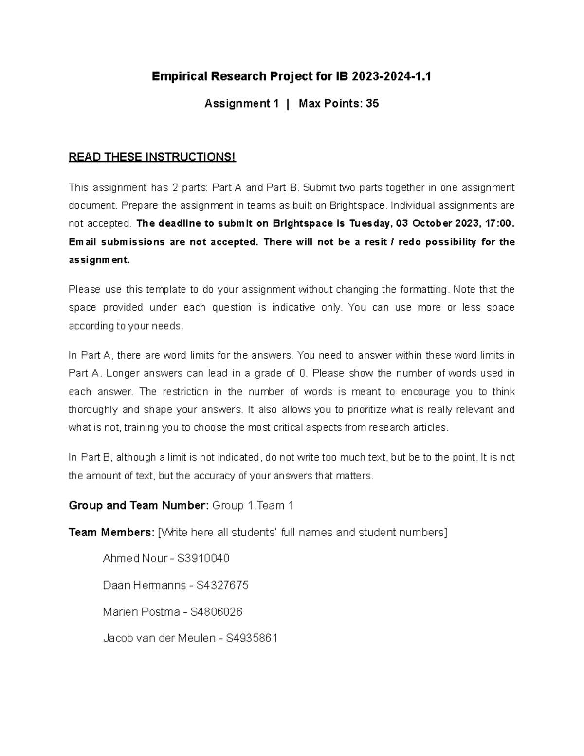 ERP23241 AS1 01.01 - Team assignment - Empirical Research Project for IB 2023-2024-1. Assignment ...