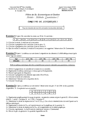 TD corrigé de statistique descriptive s1 - Studocu