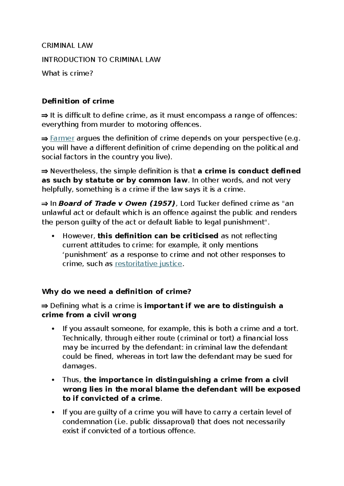 Criminal LAW :: Notes:: - CRIMINAL LAW INTRODUCTION TO CRIMINAL LAW ...