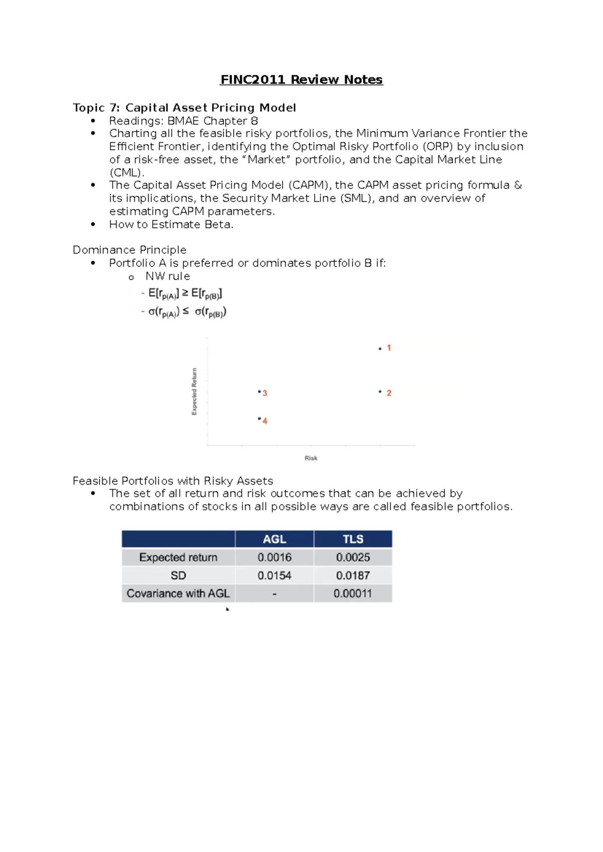 FINC2011 Review Notes - FINC2011 Review Notes Topic 7: Capital Asset ...