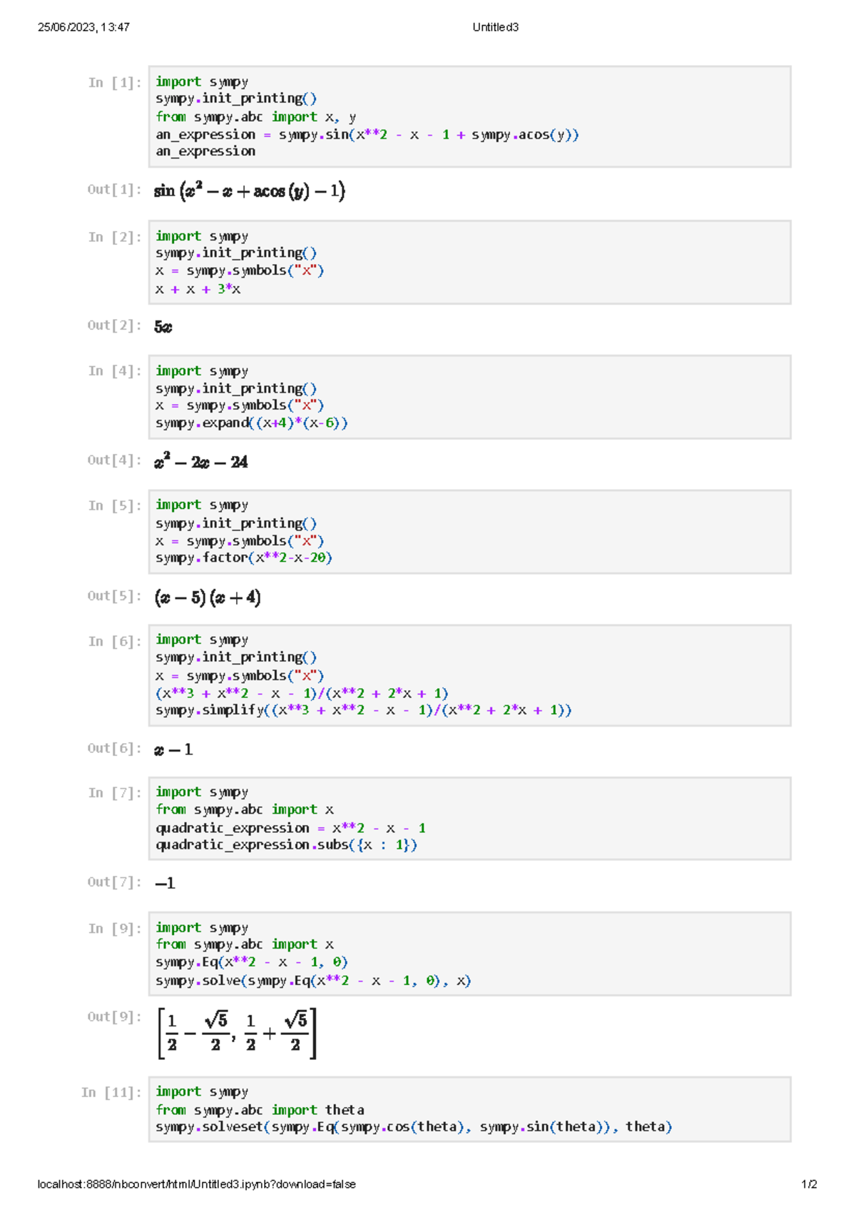 Sympy Summary - 25/06/2023, 13:47 Untitled localhost:8888/nbconvert ...