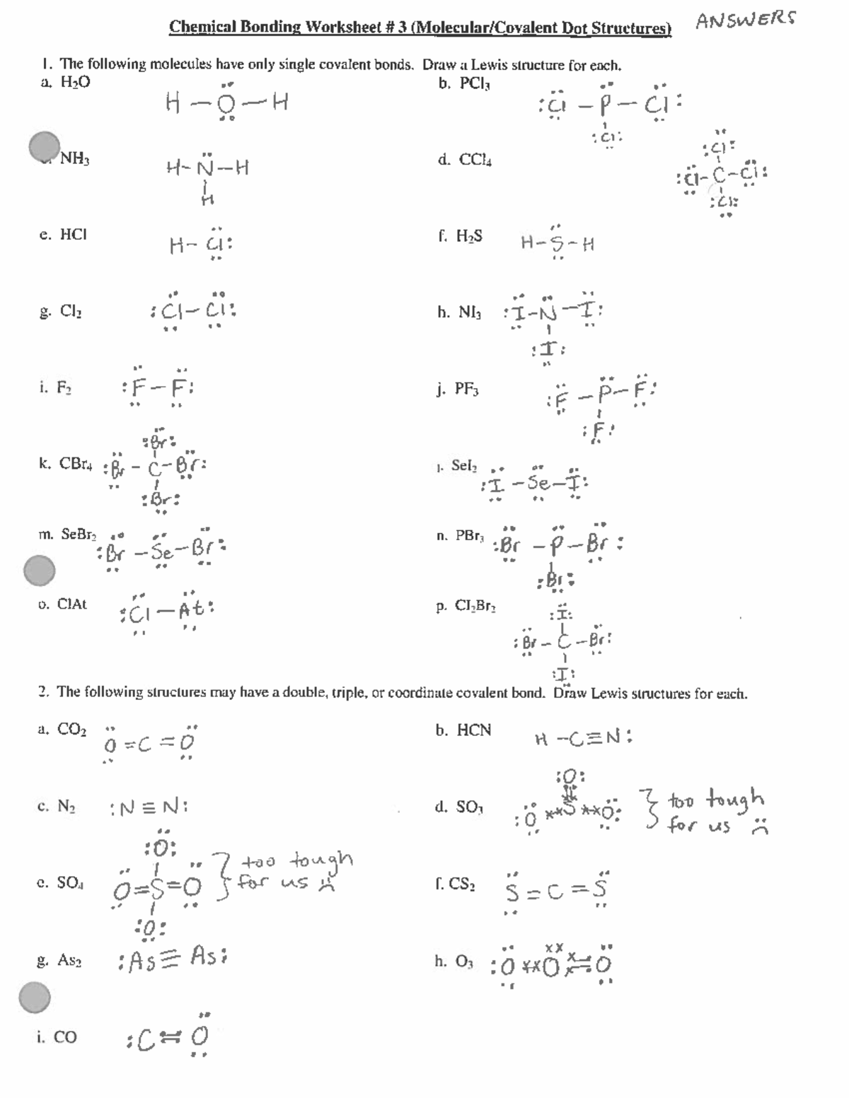 3u covalent bonding worksheet 3 4 - Chemical Bonding Worksheet 3 Dot ...