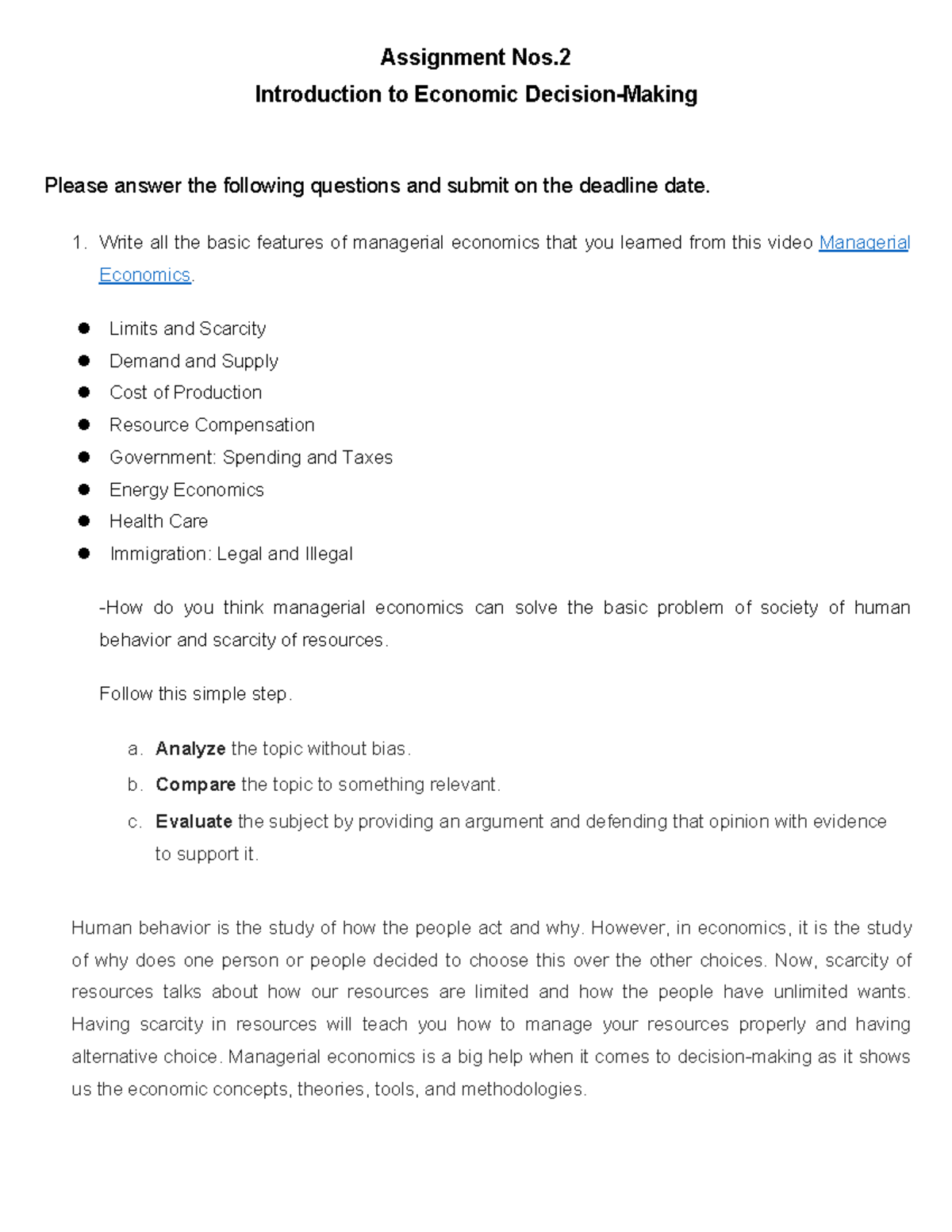 Assignment Nos.2 Introduction to Economic Decision-Making - Assignment ...