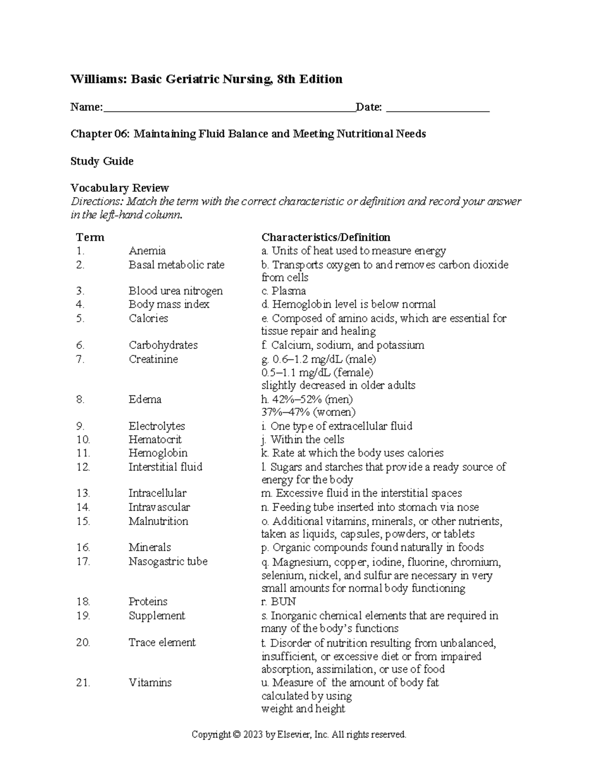 Chapter 006 - information - Williams: Basic Geriatric Nursing, 8th ...