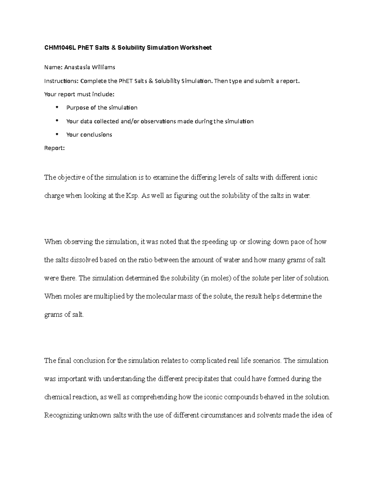 Ph ET Salts and Solubility Simulation Worksheet - CHM1046L PhET Salts ...