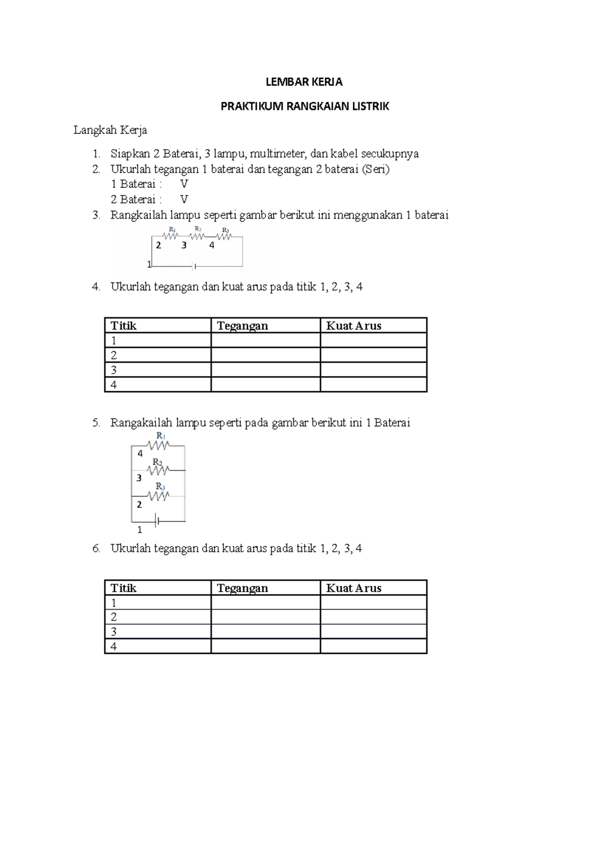 Lembar Kerja Rangkaian Listrik - LEMBAR KERJA PRAKTIKUM RANGKAIAN ...