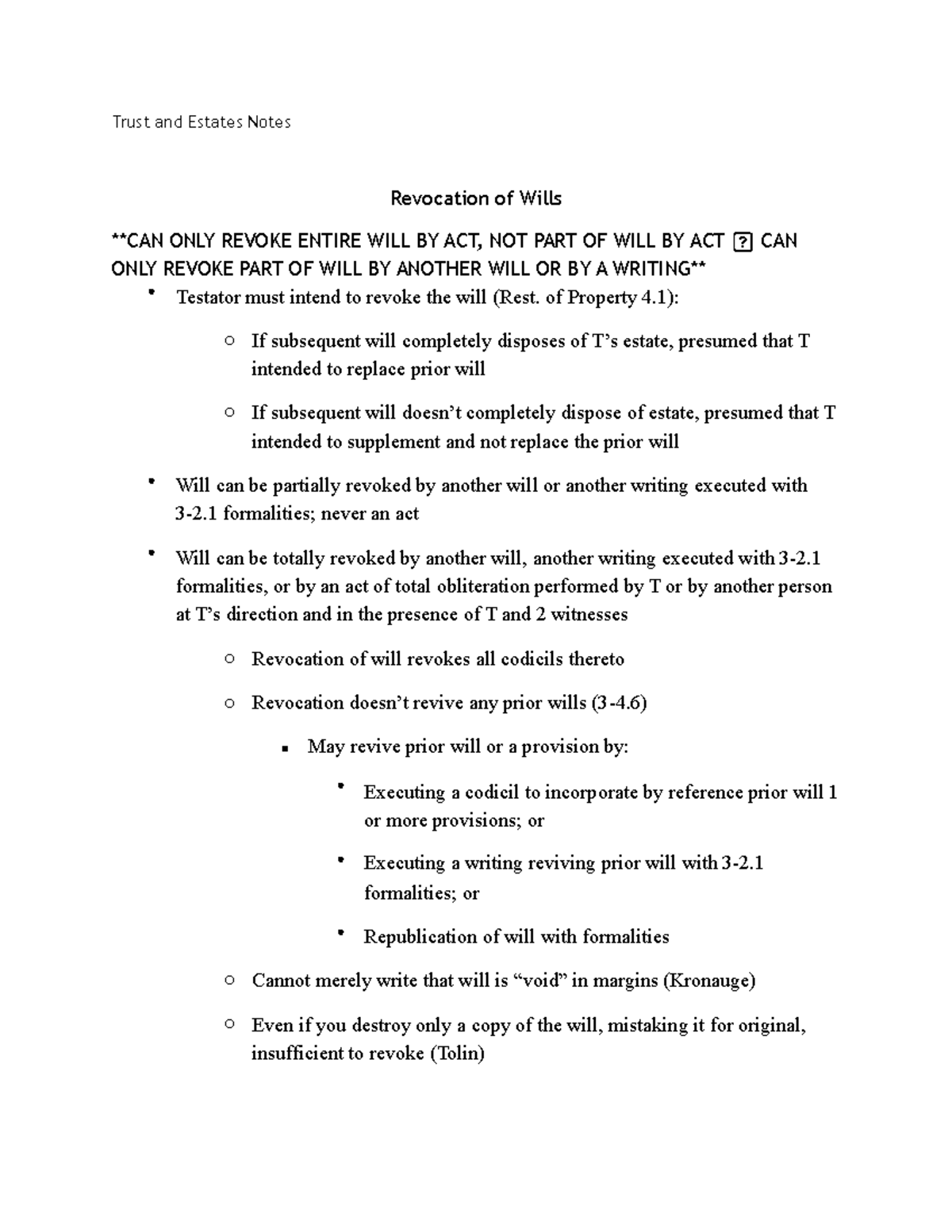 Revocation of Wills - Lecture notes 5 - Tr u s t a n d E s t a t e s N ...